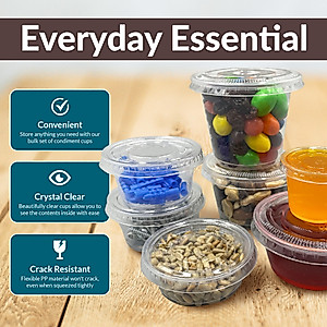 Reli. 2 oz Small Containers with Lids (250 Sets) | Jello Shot Cups with Lids | Clear Plastic Condiment Containers with Lids | Portion Cups with Lids | Sauce Cups | Souffle Cups | Stackable | Bulk