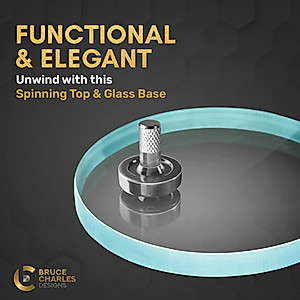 Bruce Charles Designs - Schulte Stainless Steel Metal Spinning Top & Glass Spinning Top Base Starter Set, Mental Focus, Spinning Toy with Glass Top Set, Desk Toys for Office