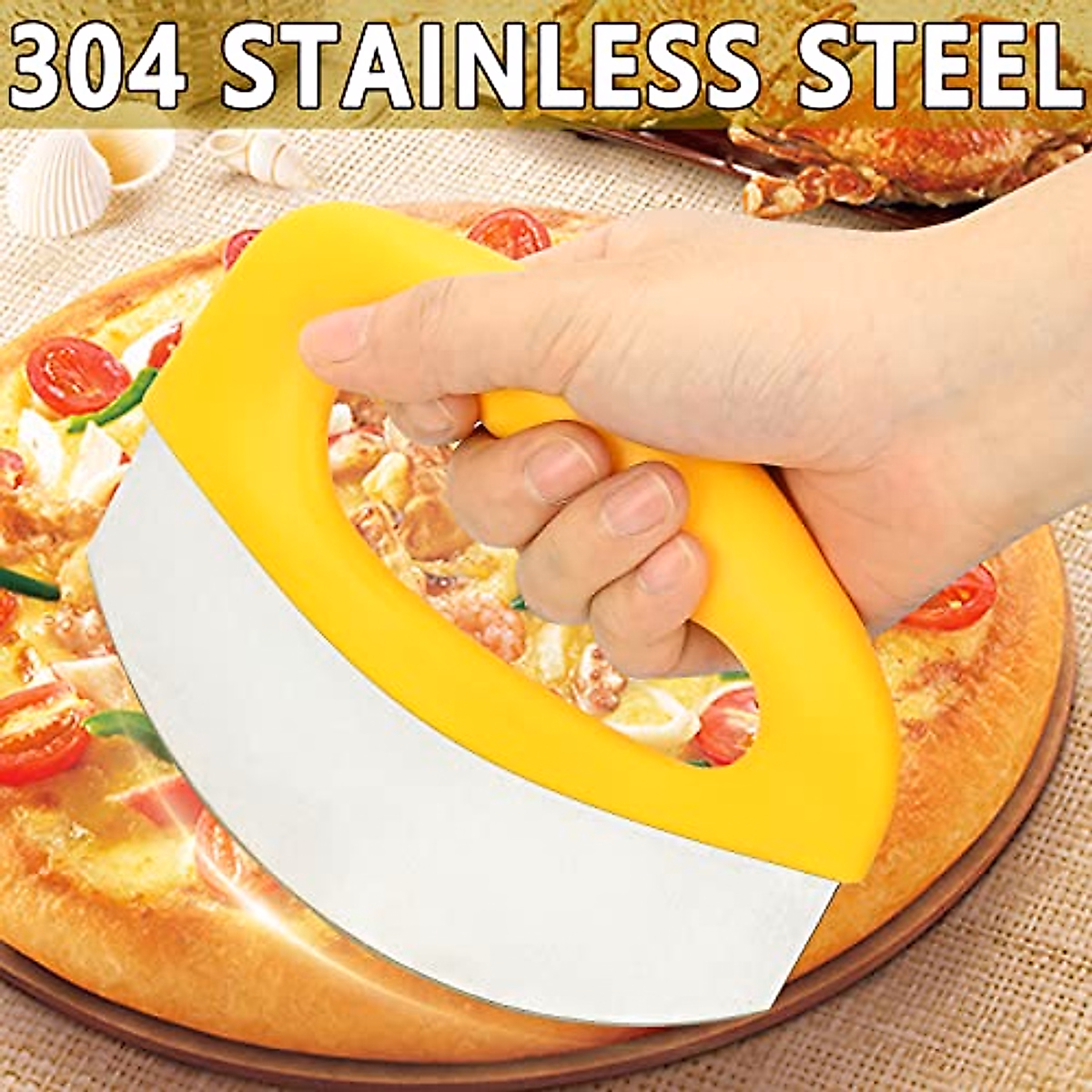 Pizza Cutter Food Chopper- Super Sharp Blade Premium Stainless Steel Pizza Cutter Rocker w/Single Slicer and Cover/Sheath - Vegetable Cutter & Salad Chopper