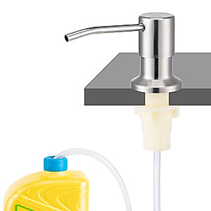 Husfunov Soap Dispenser for Kitchen Sink, Built in Sink Soap Dispenser (Brushed Nickel), Countertop Dish Soap Dispenser Stainless Steel Pump with 47" Extension Tube kit, No Need to Frequent Refills