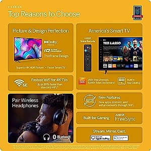 VIZIO 43-inch V-Series 4K LED HDR Smart TV w/Dolby Vision, WiFi 6E, Bluetooth Headphone Capable, AMD FreeSync & Alexa Compatibility, V435M-K04, 2023 Model