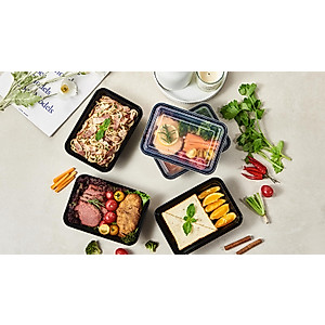 FULIGN 24 oz Meal Prep Containers With Lids Reusable 50 Pack Extra-thick Plastic Food Storage Black Disposable To Go Lunch Box BPA Free Stackable Microwave Dishwasher Freezer Safe