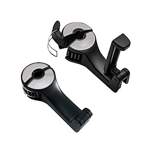 Kewucn Car Seat Headrest Hook with Phone Holder, 2 Pack 360° Rotation Auto Back Seat Hook for Purses and Bags, Universal Vehicle Seat Hook Hanger Storage Organizer for Cloth Toys (Silver)