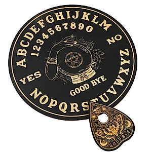Keithwood 11.5’’ Black Spirit Board with Planchette Handmade Black Talking Board Game Spirit Board for Spirit Hunt, Witch Craft, Occult Practice - Magic Crystal Ball Pentagram Star in Hands