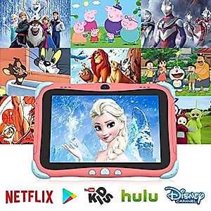 Kids Tablet 8 inch Android Toddler Tablet 2GB 64GB Tablet for Kids App Parent Control Kids Learning Tablet WiFi Dual Camera With Shockproof Case, Netflix, YouTube, for Boys Girls, ages 3-16, Red
