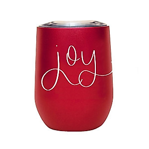 Sweet Water Decor Joy Metal Wine Tumbler | 12oz Stainless Steel Insulated Stemless Wine Cup With Lid | Cute Wine Glass with Funny Sayings for Women, Christmas, Holiday, Winter, Xmas