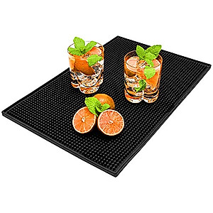 Bar Service Mat, Rubber Salon Mat Large Square 17.7" x 11.8" Flexible PVC Kitchen Drink Service Mat, Non-Slip Heat Resistant Heavy Duty Dish Drying Pad Rectangle Waterproof Drip Mat Black