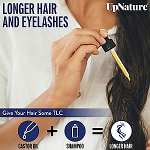 UpNature Castor Oil 4oz- 100% Pure for Hair, Eyelashes & Eyebrows- Cold Pressed, Hexane Free, Made in USA- Stimulate Hair Growth Moisturize Skin/ Scalp-12pc Treatment Kit w Spoolies Dropper