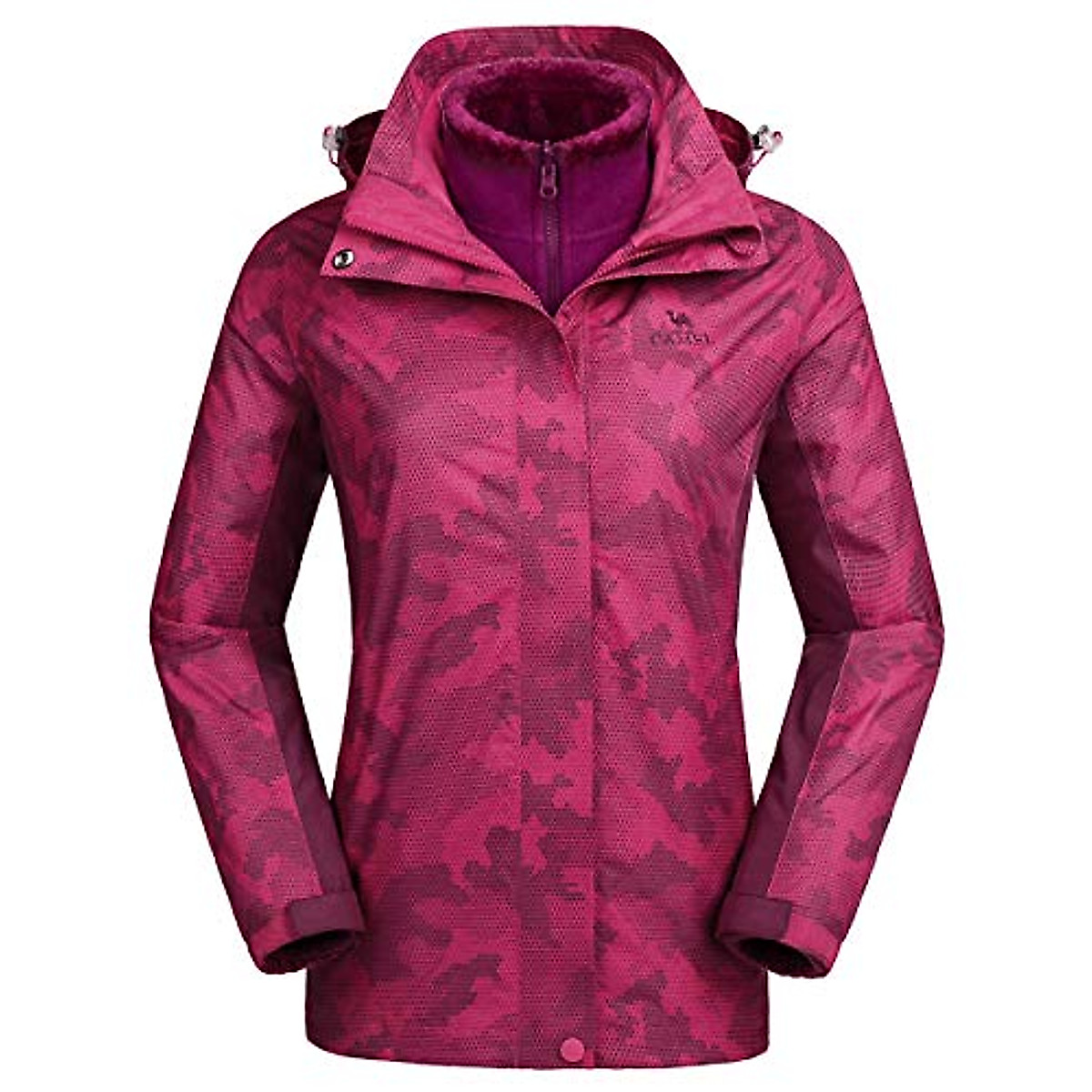 CAMEL CROWN 3-in-1 Women's Ski Jacket Waterproof Snowboard Mountain Fashion Jackets Winter Coat With Warm Fleece Inner for Hiking Outdoor Coral L