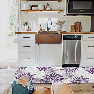 Flower Chrysanthemum Purple Laundry Room Decor Rug Runner, Anti-Fatigue Kitchen Rugs, Waterproof & Non Slip Room Accessories for Floor, Under The Washer & Dryer Durable Mat 18x47.2in
