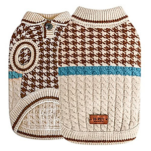 ISPET Knitted Dog Sweater - Thickening Small Doggy Sweatshirt Doggy Winter Clothes - Cable Knit Pet Vest Warm Outfit for Dog Puppy Cold Weather Blue