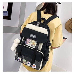 MOJIDUO Kawaii Backpack 4Pcs Set with cute plush Pendants & Badge,High capacity School Bag Cute Aesthetic Backpack
