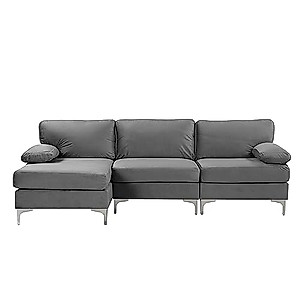 Casa Andrea Milano llc Modern Large Velvet Fabric Sectional Sofa L Shape Couch with Extra Wide Chaise Lounge