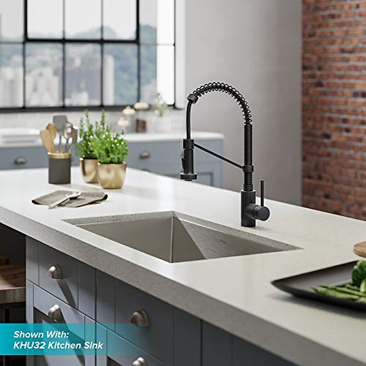 Kraus KPF-1610MB Bolden 18-Inch Commercial Kitchen Faucet with Dual Function Pull-Down Sprayhead in all-Brite Finish, 18 inch, Matte Black