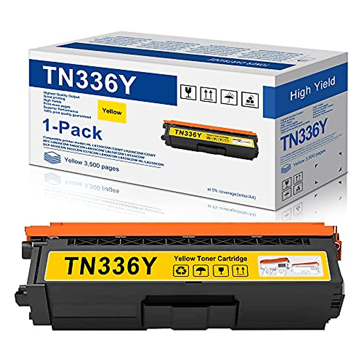MitoColor Compatible 1 Yellow TN-336Y TN-336 TN336 Toner Cartridge Replacement for Brother TN336Y HL-L8250CDN L8350CDW/CDWT MFC-L8600CDW L8650CDW DCP-9050CDN L8450CDW Printer Toner, 3500 Page Yield