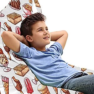 Lunarable Dessert Lounger Chair Bag, Retro Summer Themed Illustration Various Ice Cream Types Delicious Foods Pattern, High Capacity Storage with Handle Container, Lounger Size, Multicolor