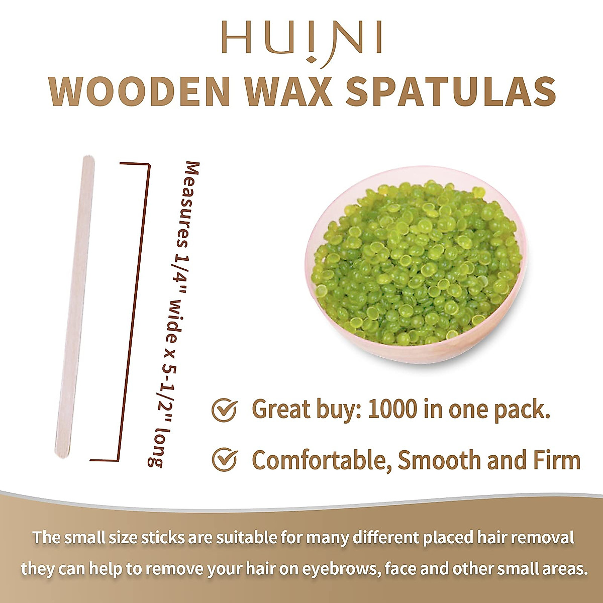 Huini 1000 Ct. Wooden Waxing Applicators Sticks for Face & Eyebrows Wax Spatula Hair Removal CD-S02-3