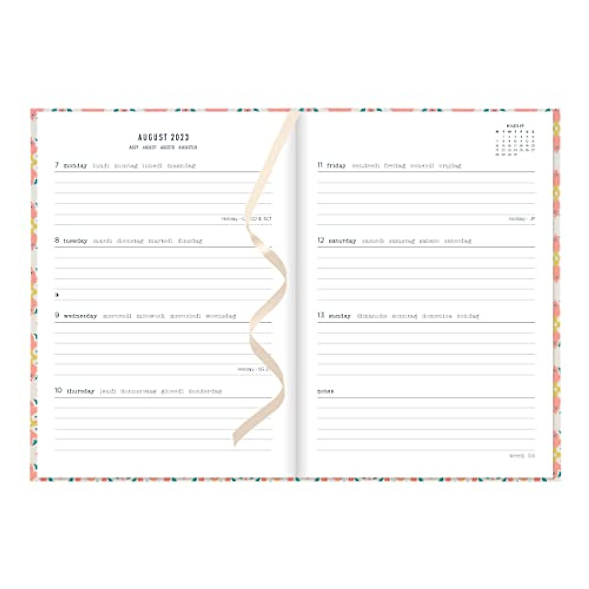 Letts of London Morocco Academic Weekly/Monthly Planner, August 2023 to July 2024, Week-to-View, Sewn Binding, Multilingual, A5 Size, 8.25" x 5.875", Coral (C031812-24)