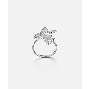 Michooyel S925 Cubic Zirconia Butterfly Adjustable Ring CZ Sterling Silver Finger Ring Statement Ring for Women