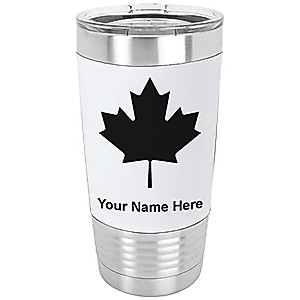 LaserGram 20oz Vacuum Insulated Tumbler Mug, Maple Leaf, Personalized Engraving Included (Silicone Grip, White)