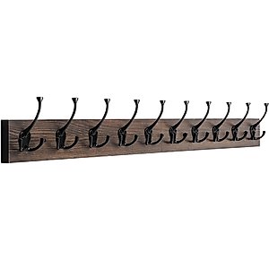 IBosins Wall Mounted Coat Rack with 10 Decorative Hooks, 34'' Long, Old Wood Color Coat Hanger, Rustic Coat Hooks Rail for Entryway Living Room Coat Scarf Bag Towel Hat