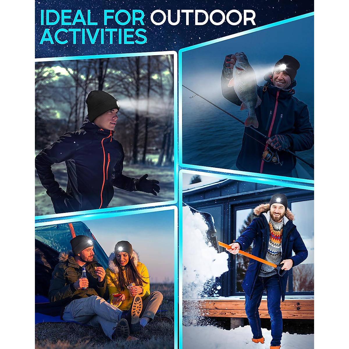 Rechargeable LED Beanie Hat with Flashlight - Unisex Winter Knitted Headlamp Cap for Men and Women