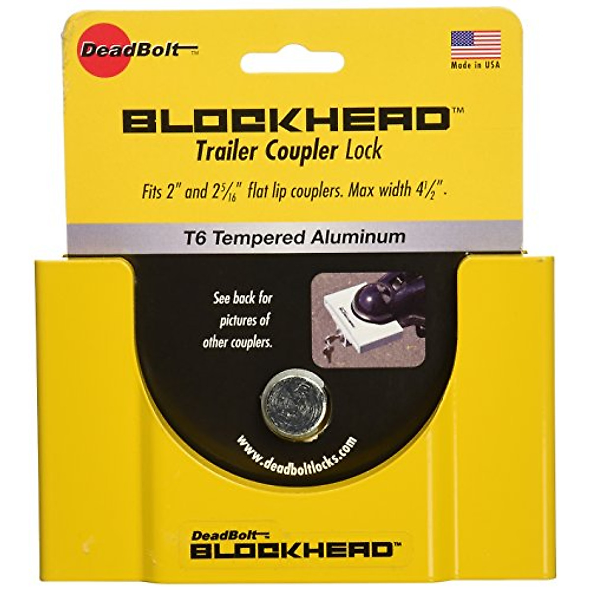 CT Johnson Enterprises (TCL3-YL) Deadbolt Blockhead Trailer Coupler Lock