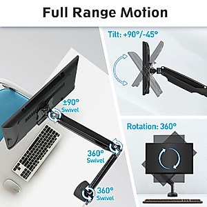 MOUNTUP Heavy Duty Single Monitor Stand Mount, with Desk Reinforcement Plate - Monitor Desk Clamp Mount for Max 35" Ultrawide Computer Screens up to 26 lbs, Computer Monitor Arm