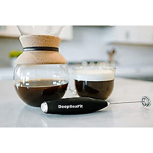 DeepSeaFit Hand Blender & Mixer for Pre-Workout, Protein, Formula, Powder Supplements, Coffee Art, Mixer Stick, Hand Mixer Electric, Milk Frother Batteries Included, Veteran Owned & Operated (Black)