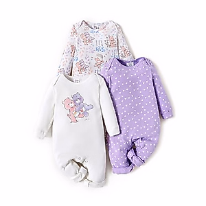 AdoraCute by PatPat Care Bears Baby Girl Boy Clothes 3-pack Long Sleeve Bodysuit Cotton Unisex Baby Rompers Set 3-6 Months