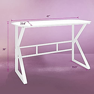 Natwind 47" Ergonomic Gaming Desk K-Shaped Computer PC White Desk Kid Student Writing Study Table Simple Modern Elegant Style Game Table Gamer Workstation for Home Office Bedroom（White）