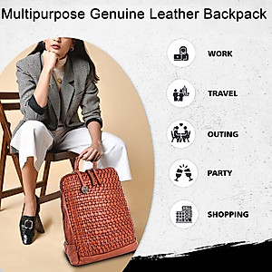 VILENCA HOLLAND 12.5 Inch Genuine Leather Backpack for Women and Men, Cognac Leather Backpack with Adjustable Shoulder Strap