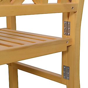 Outsunny 4FT Wooden Outdoor Garden Bench for 2, Portable Folding Loveseat 2-Seater Chair with Backrest, Armrests and Slat Seat, Natural