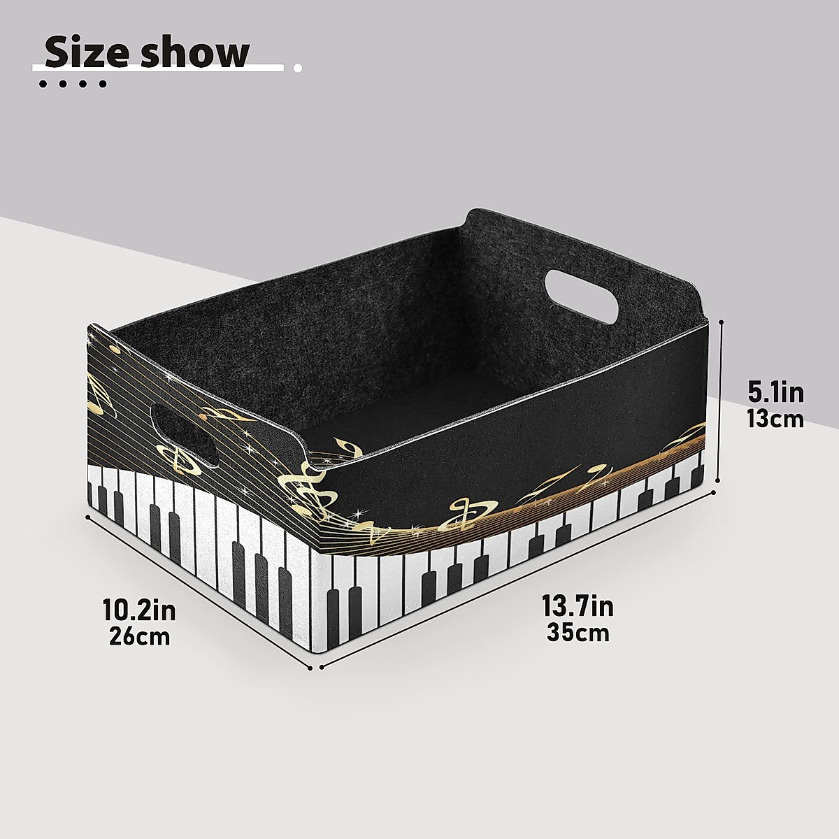 Kigai Collapsible Felt Storage Bins Music Note Piano Key Rectangle with Handle Storage Bins Baskets Toys Storage Basket for Organizing Closet Clothes Office Books Home Decor