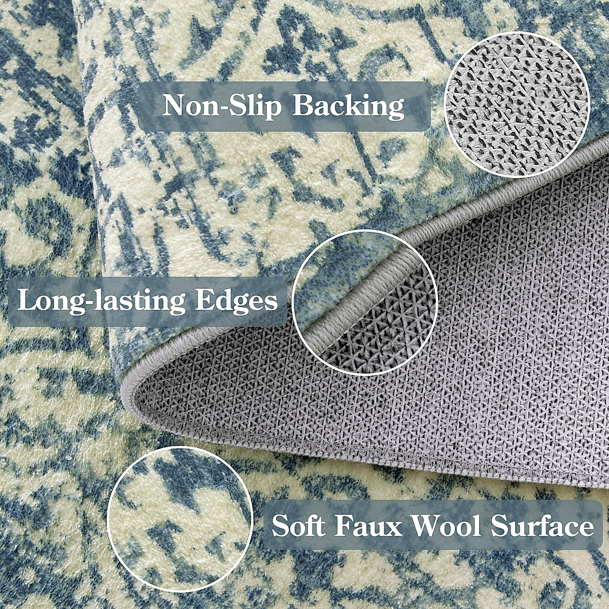 Lahome Blue 5x7 Area Rugs for Living Room Bedroom Aesthetic, Machine Washable Area Rugs 5x7 Non Slip Boho Area Rug Blue Carpet Indoor Rug for Office Dining Table Living Room(5'x7', Blue)