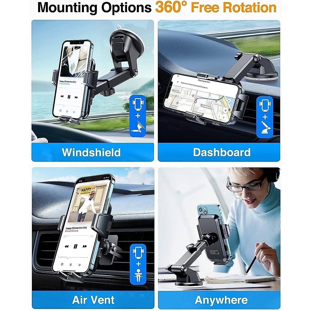 VANMASS 2024【Top Military-Grade】 Phone Holders for Your Car【Ultra Strongest Suction】Cell Phone Mount Universal Dashboard Windshield Vent Stand Cradle for iPhone 15 14 13 Pro Max Samsung Galaxy Android
