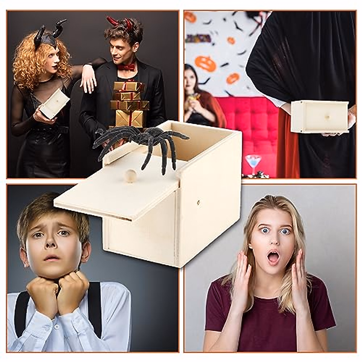 WLLHYF Original Spider Prank Box, Handcrafted Wooden Spider Money Surprise Box Halloween Pranks Stuff Toys for Adults Kids