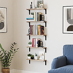 Wallniture Nola Floating Shelves for Wall Storage, Bookshelf Living Room Decor, Bathroom Organizer, 17" Wall Shelves for Bedroom, Kitchen Shelves Set of 5 Burnt Finish