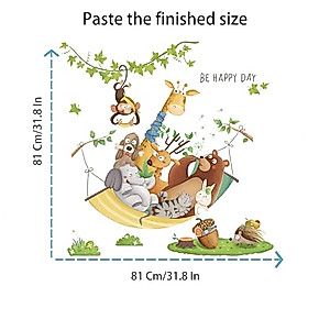 WAFT YEARN Waterproof Removable Watercolor Vinyl PVC Giraffe Safari Animal Wall Decal Wall Sticker Decor Nursery Kids Room Classroom Living Room Bedroom Bathroom Colorful Safari Jungle Wallpaper