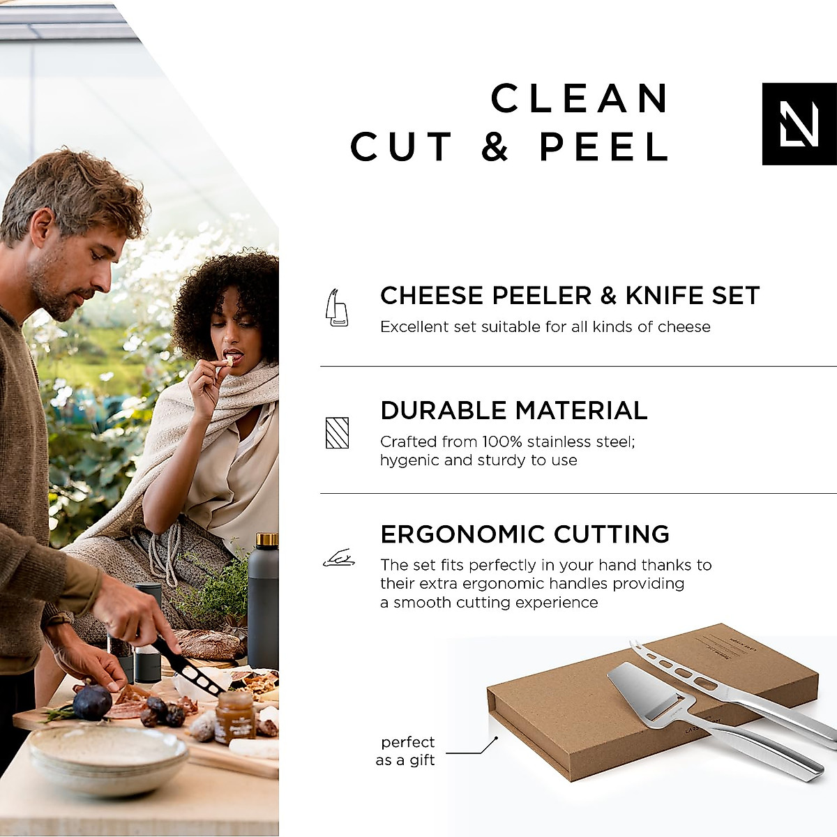 LARS NYSØM Cheese Knife and Cheese Slicer Set 2 pcs. I Cheese Knive & Cheese Cutter Set Made of Stainless Steel