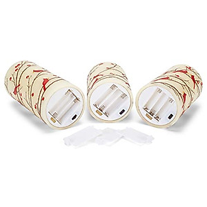 Mark Feldstein & Associates Flameless LED Glitter Berries and Cardinals Wax Pillar Candles with Timer, 3pc Set