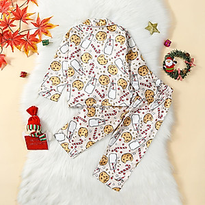 1-6 Years Old Christmas Pajamas for Toddler Girl Silk Pajamas Kid Baby Button-Up Satin Christmas Pjs Set (B Milk Cookie, 1 Year)