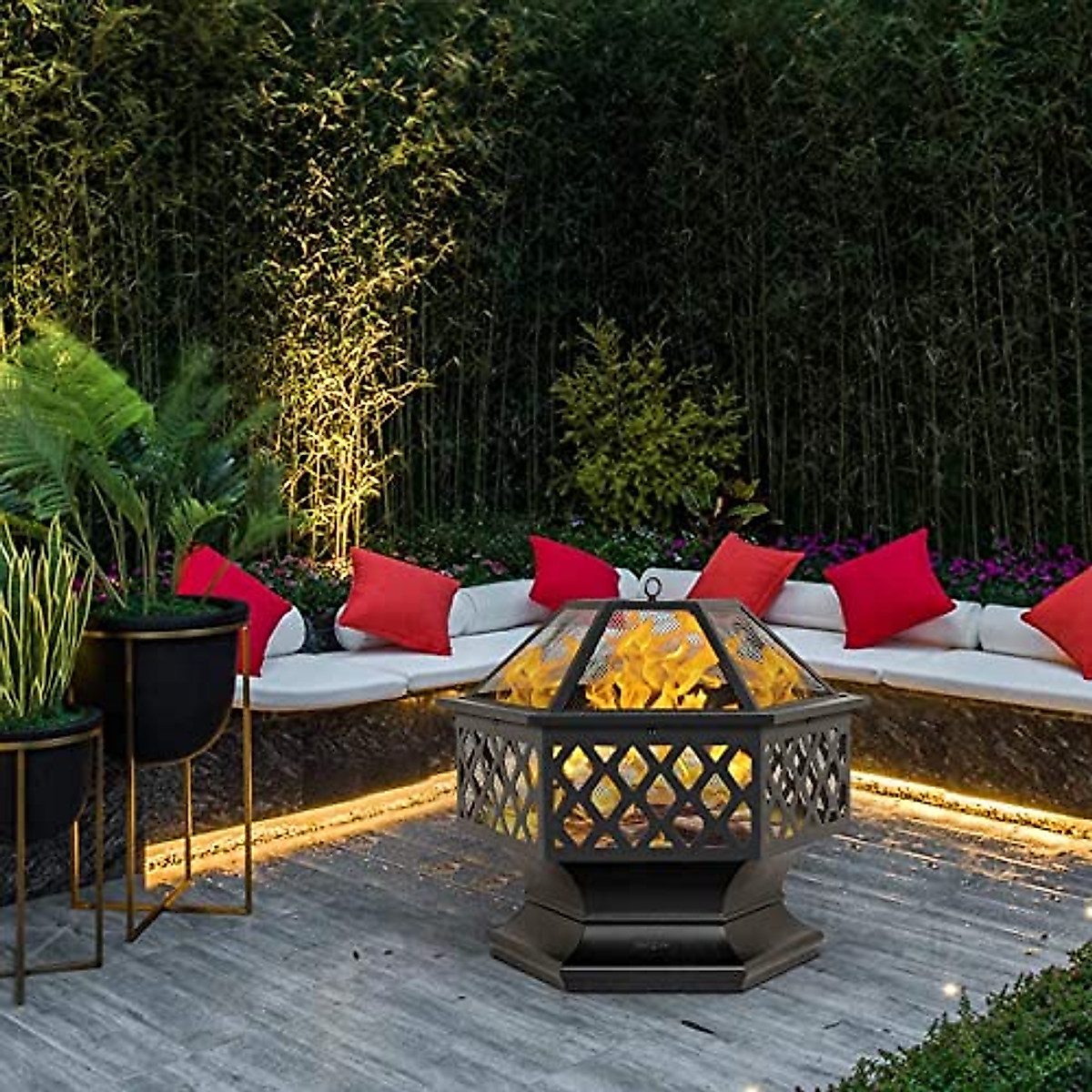 SINGLYFIRE 24 Inch Fire Pits for Outside Large Heavy Duty Outdoor Wood Burning Bonfire Pit Cast Iron Patio Heater, with Spark Screen, Log Grate, Poker