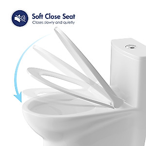 Eridanus Small Compact One Piece Toilet For Bathroom, Powerful Dual Flush Modern Toilet, 1.1/1.6 GPF, 12" Rough-In, Elongated Toilet with Soft Closing Seat, 26.68"D x 14.37"W x 26"H, White