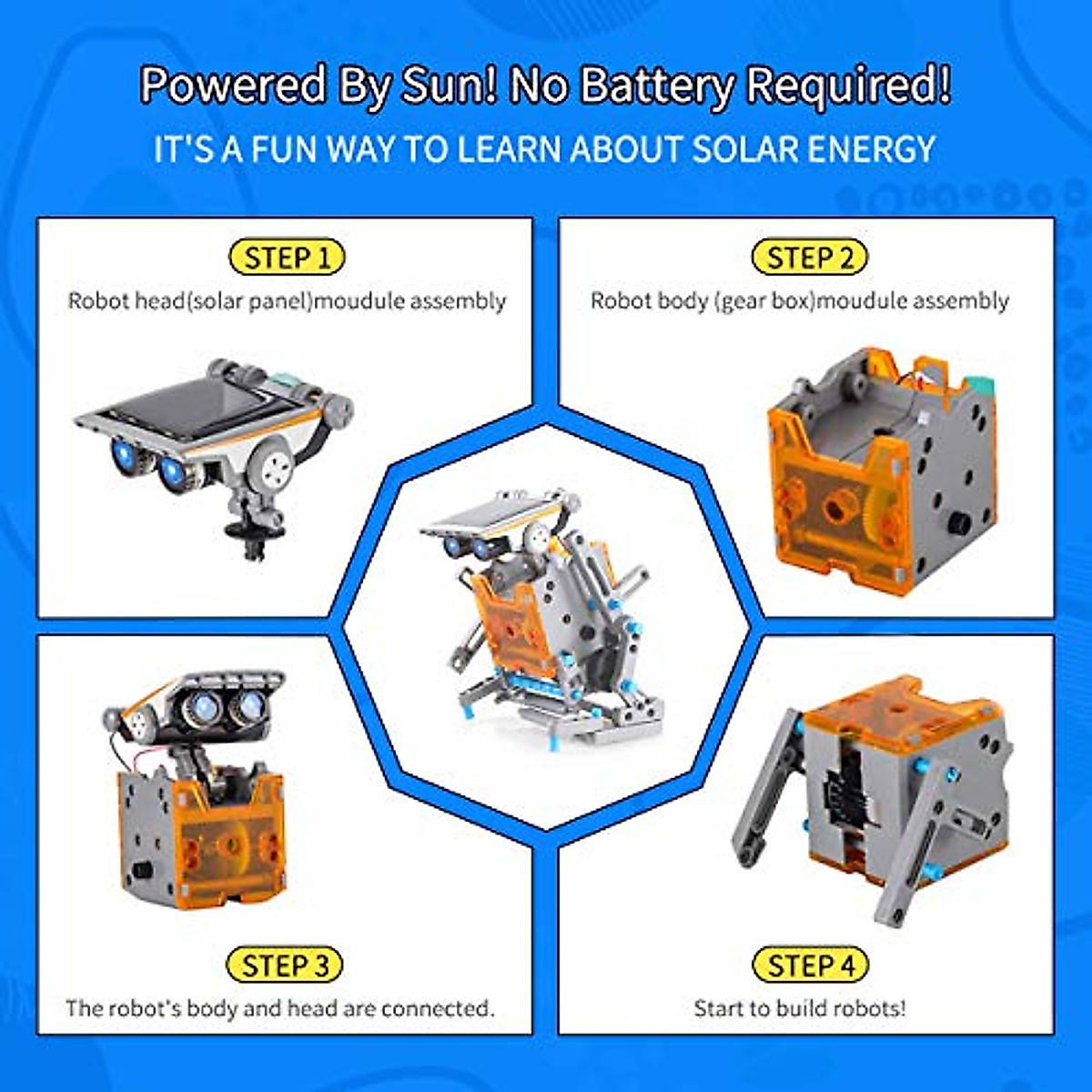 CUDNY Robot Kit 12-in-1 Science STEM Solar Robot Kit Toys for Kids - 190 Pieces DIY Building Science Experiment Kit for Kids Aged 8-10 and Older, Educational DIY Assembly Kit with Solar Powered