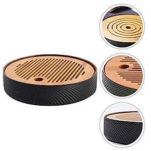 DOITOOL 2 Tier Tray 1pc Round Tea Tray Utensil Tray Chinese Gongfu Tea Tray Tea Tray with Drainage Water Storage Tea Tray Wood Drain Coffee Table Tray Wooden Porcelain China