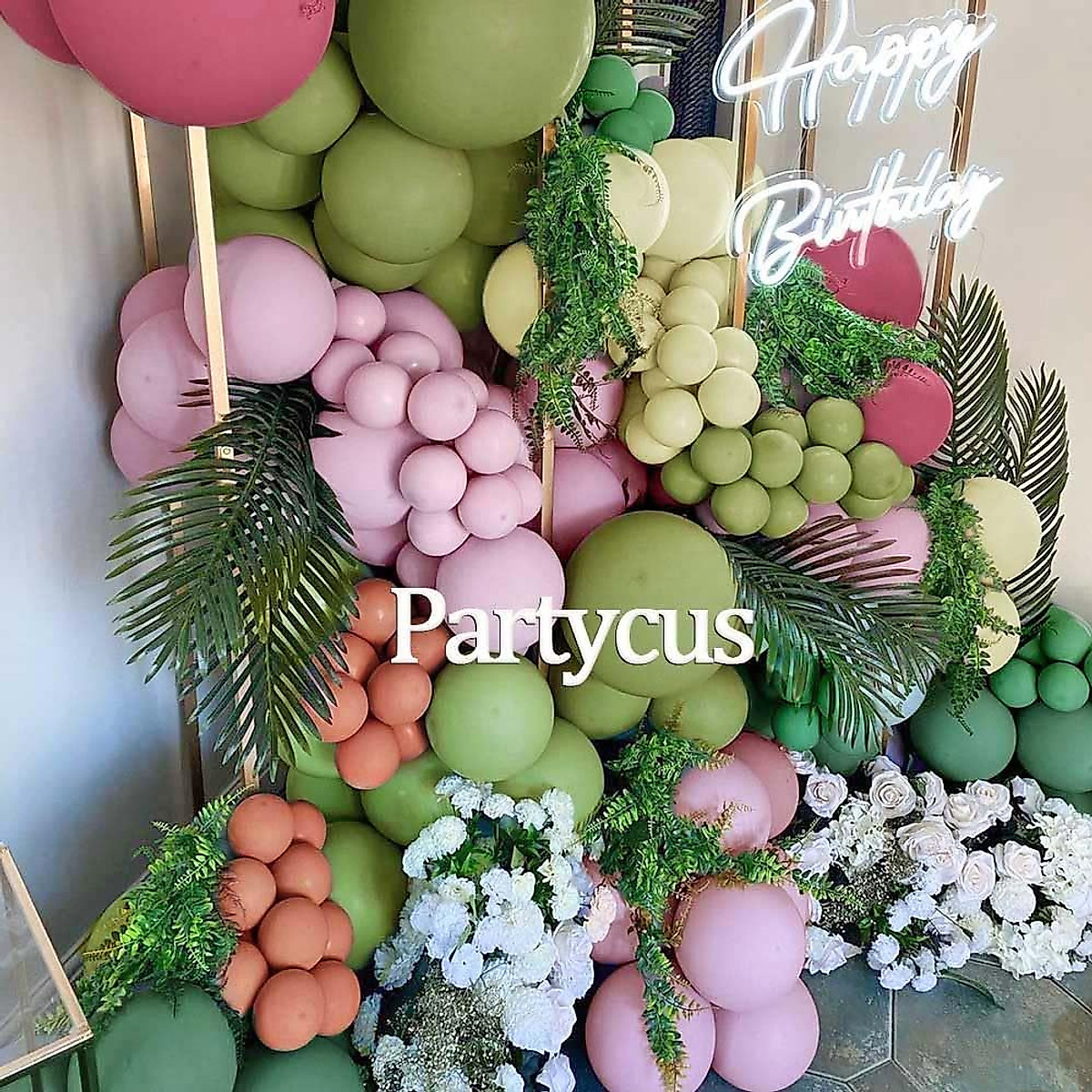 Pink Green Yellow Balloon Garland - Double Stuffed Sage Green Dusty Rose Pink Olive Matte Balloons Pastel Balloon Arch Kit for Baby Shower Birthday Summer Wonderland Party Decoration