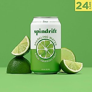 Spindrift Sparkling Water, Lime Flavored, Made with Real Squeezed Fruit, 12 Fl Oz Cans, Pack of 24 (Only 4 Calories per Can)