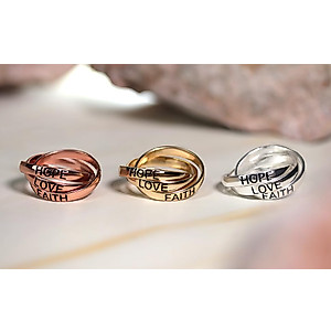 Hoops & Loops Sterling Silver HOPE FAITH LOVE Inspirational Triple Interlocking Ring, Size 7