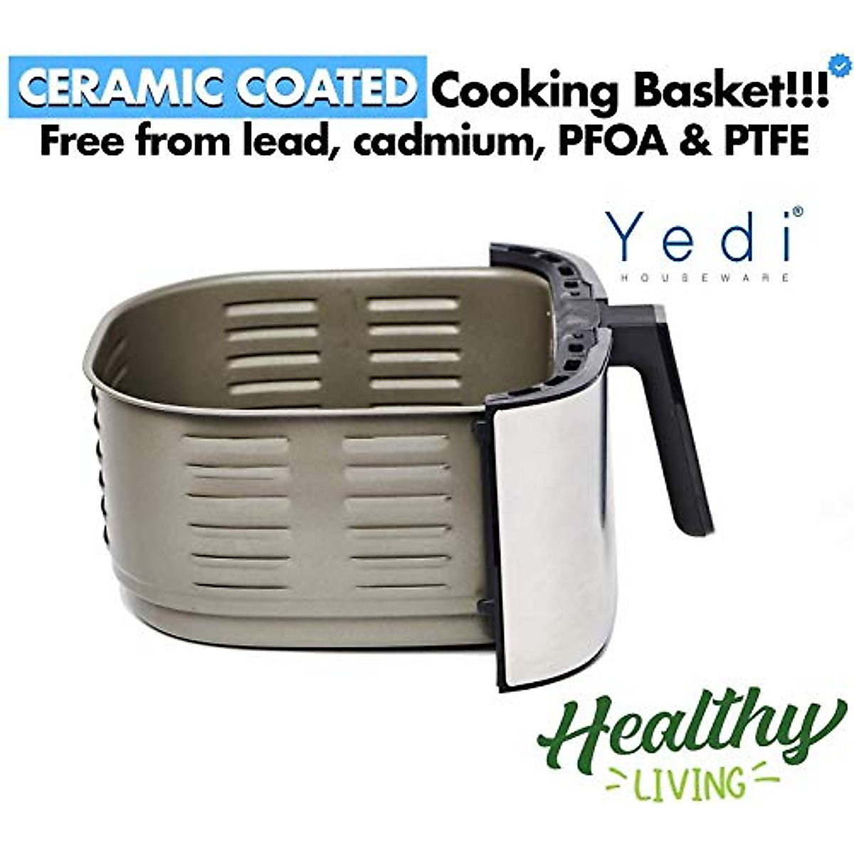 Yedi Evolution Air Fryer, 6.8 Quart, Stainless Steel, Ceramic Cooking Basket, with Deluxe Accessory Kit and Recipe Book